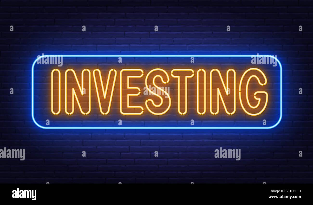 Investing neon sign on brick wall background. Vector illustration Stock ...