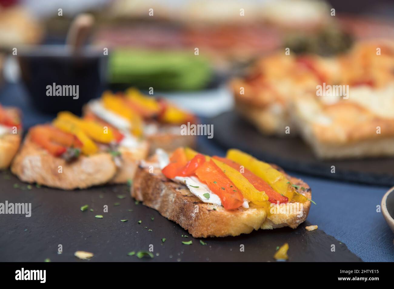 Close up on spanish tapas from a restaurant buffet dinner Stock Photo ...