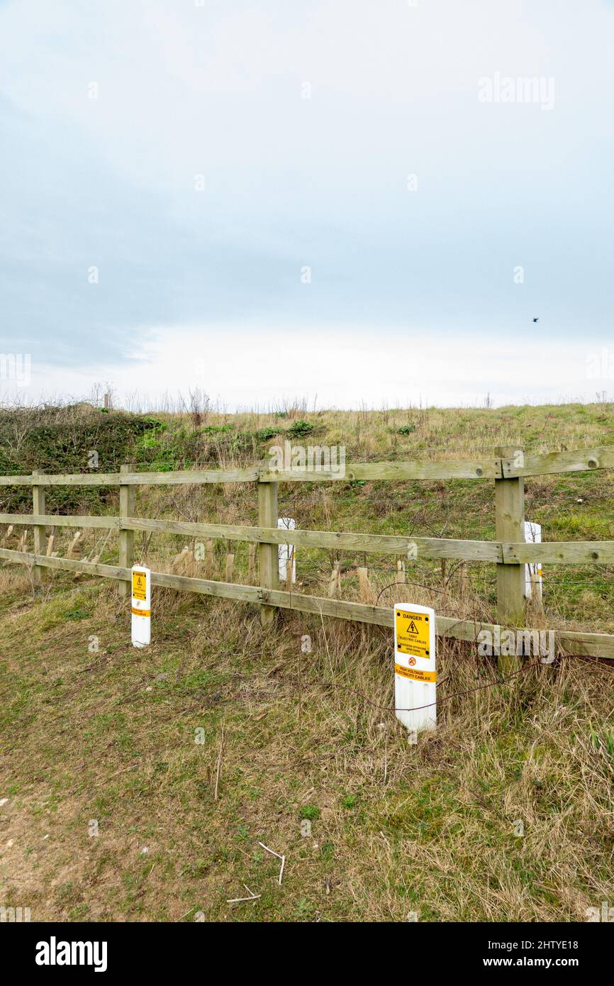 Marker post, Electricity cable, wind farm Stock Photo - Alamy