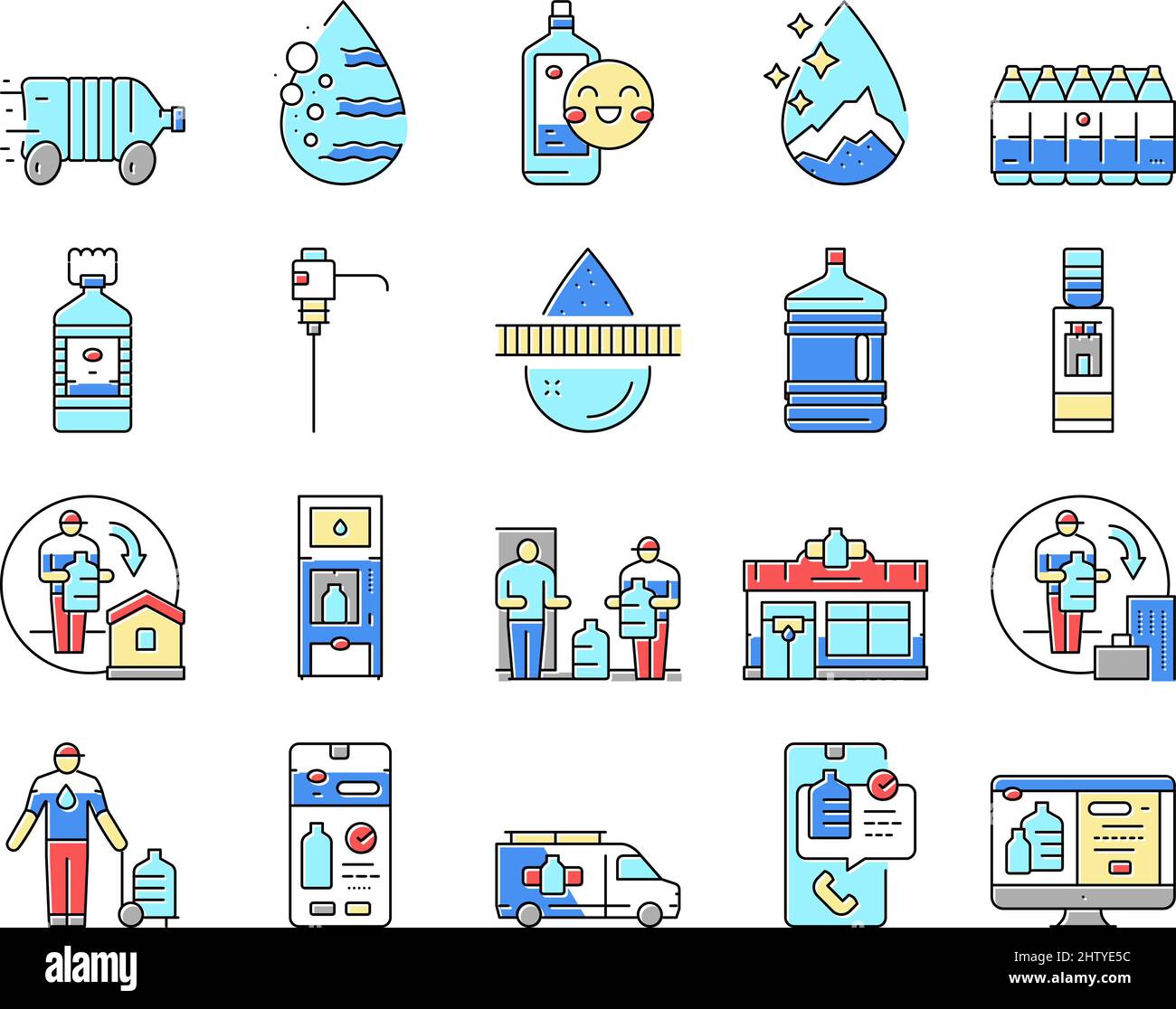 Water Delivery Service Business Icons Set Vector Stock Vector Image ...