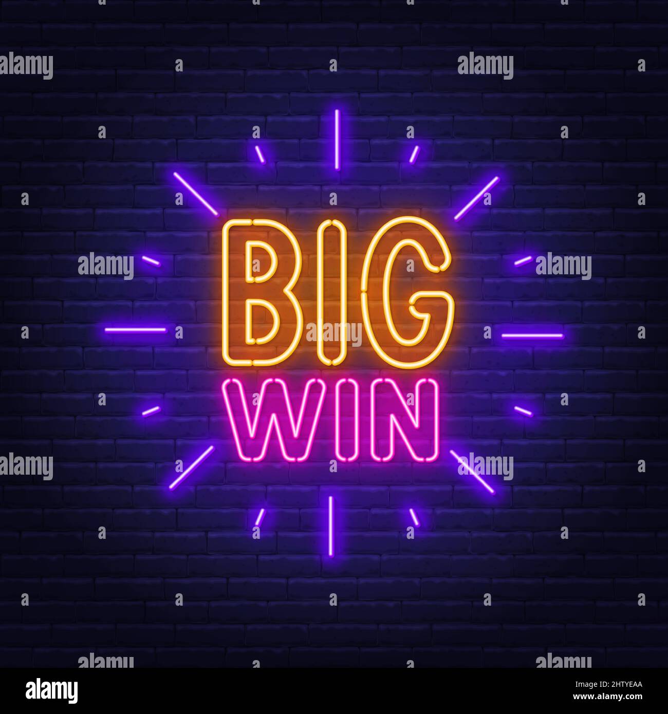 Big Win neon sign on brick wall background. Vector illustration Stock ...