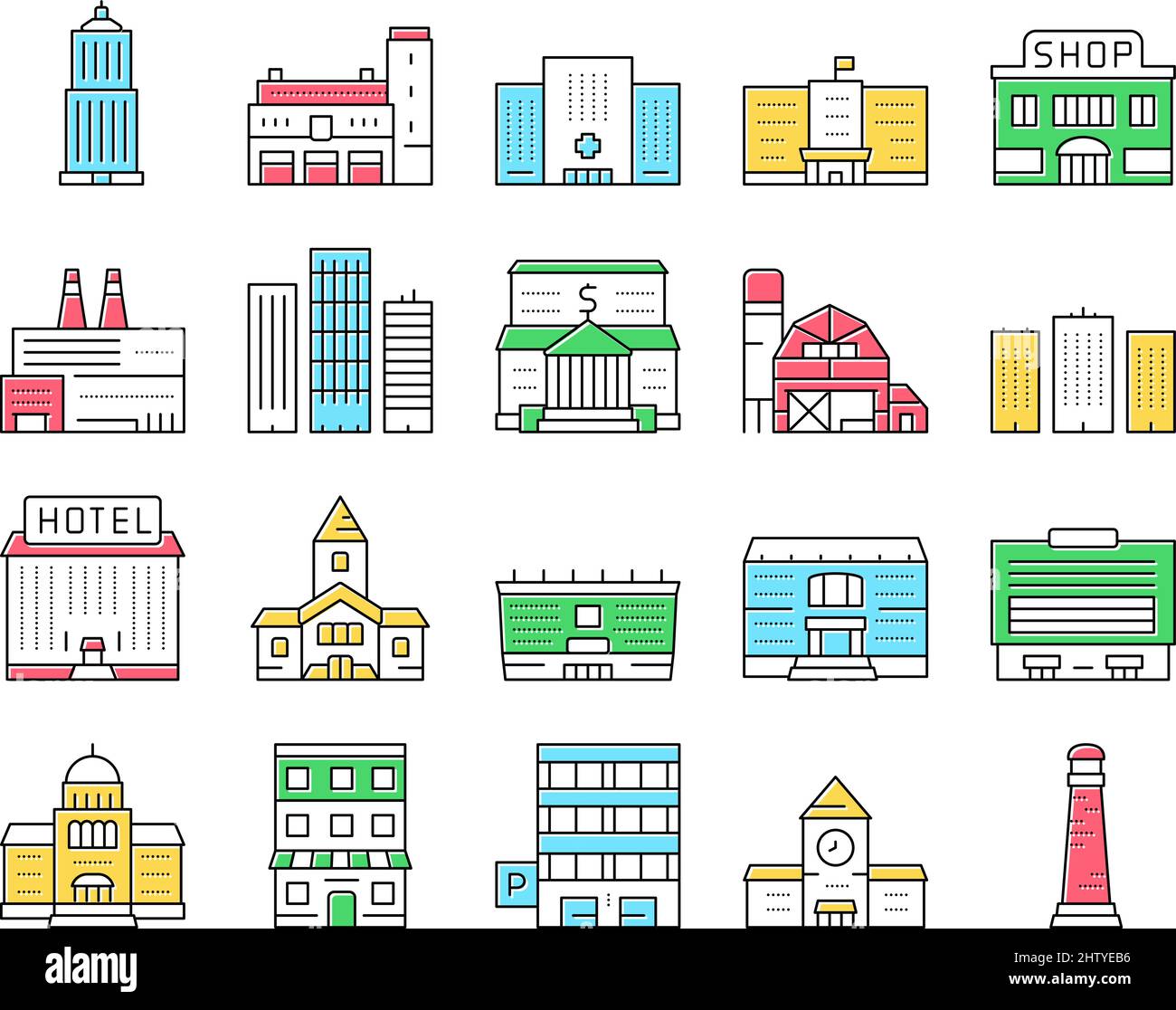 Building Architecture Collection Icons Set Vector Stock Vector Image ...