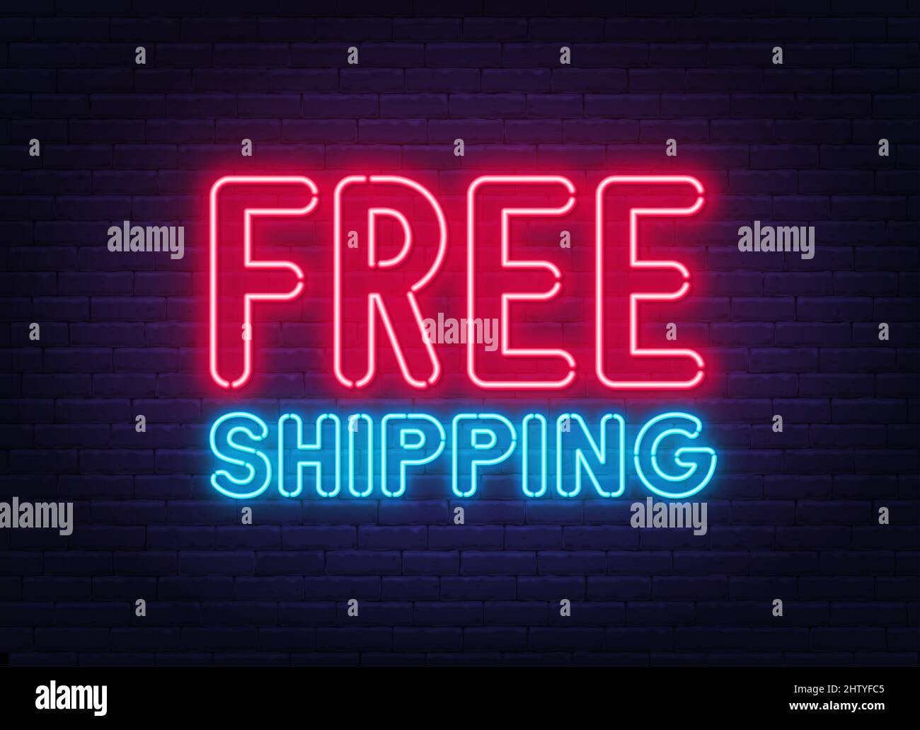 Free shipping neon sign on brick wall background. Vector illustration ...
