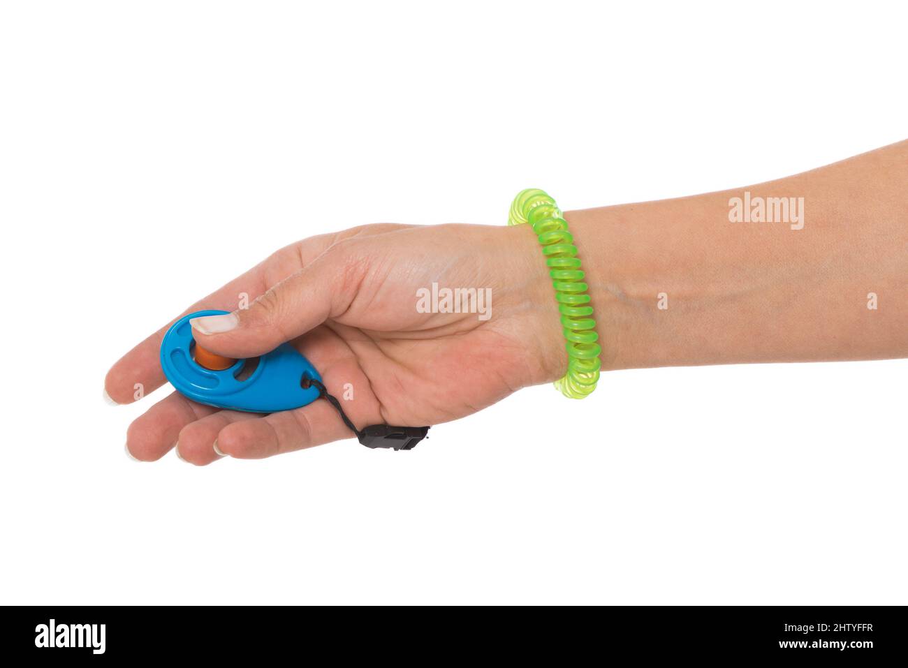 Hand holding a clicker isolated on white Stock Photo - Alamy