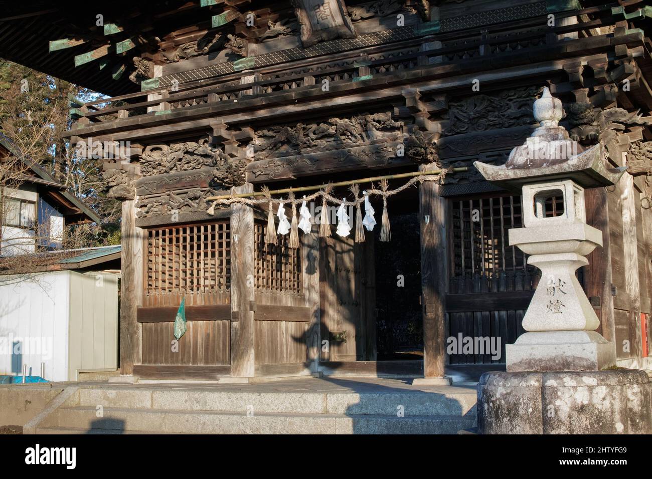 iida, nagano, japan, 2022/03/03 , The Suijin Gate, at the Hakusan ...