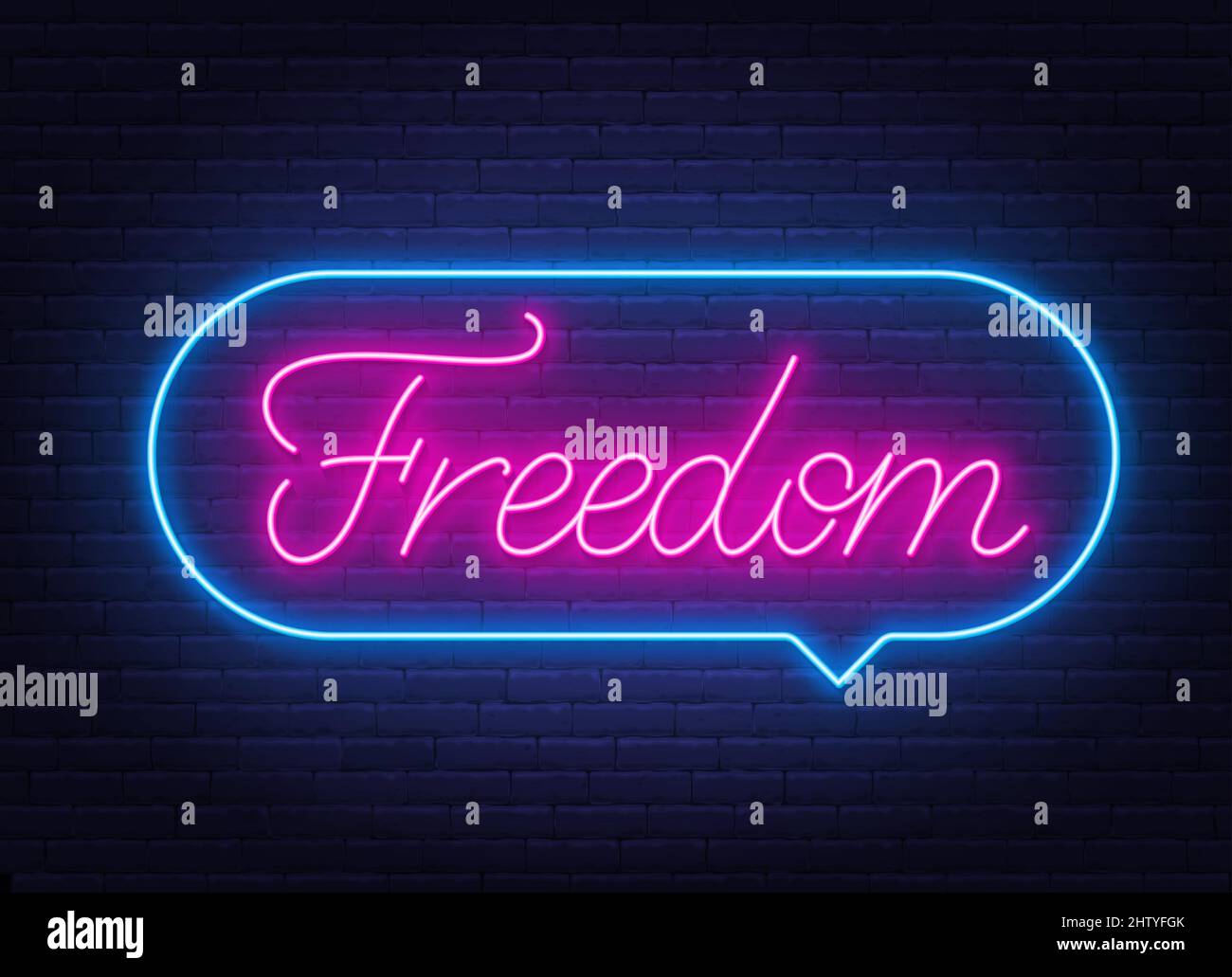 Freedom neon sign in the speech bubble on brick wall background Stock ...