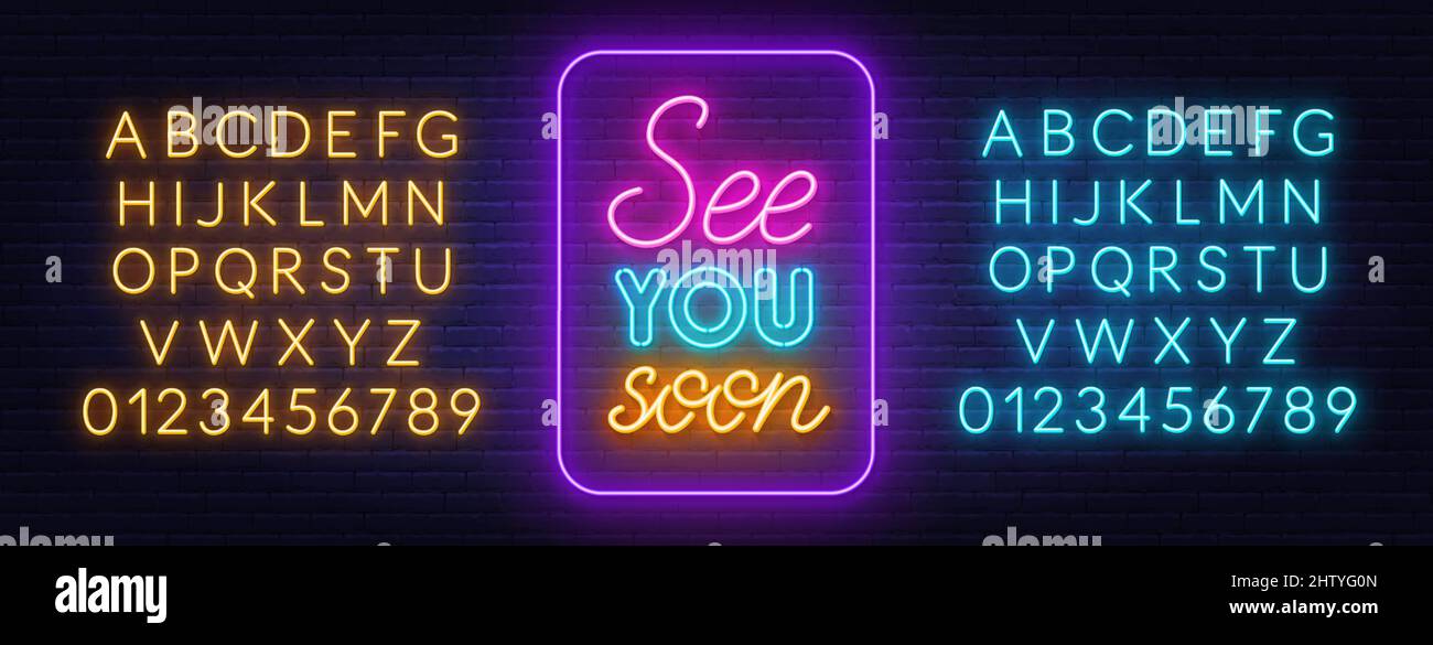 See You Soon neon lettering on brick wall background Stock Vector Image ...