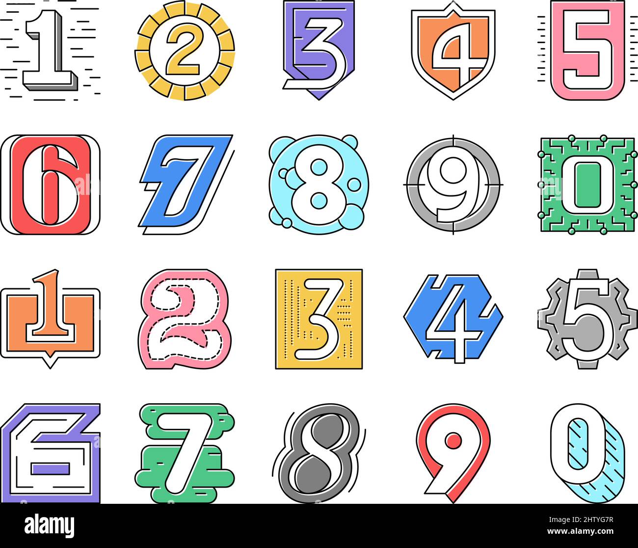 Numbers Numeral Title Collection Icons Set Vector Stock Vector Image ...