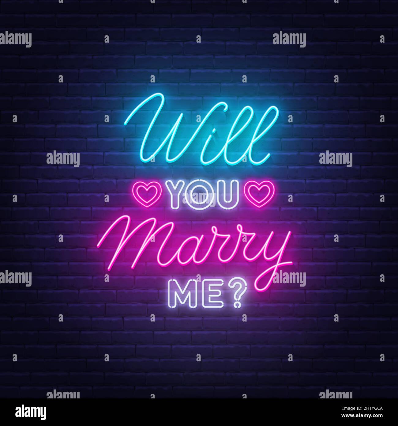 Will You Marry Me neon lettering on brick wall background Stock Vector ...