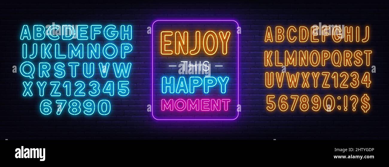 Enjoy This Happy Moment neon quote on a brick wall Stock Vector Image ...