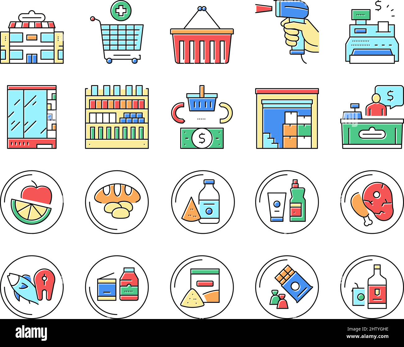 Supermarket Store Collection Icons Set Vector Illustrations Stock ...