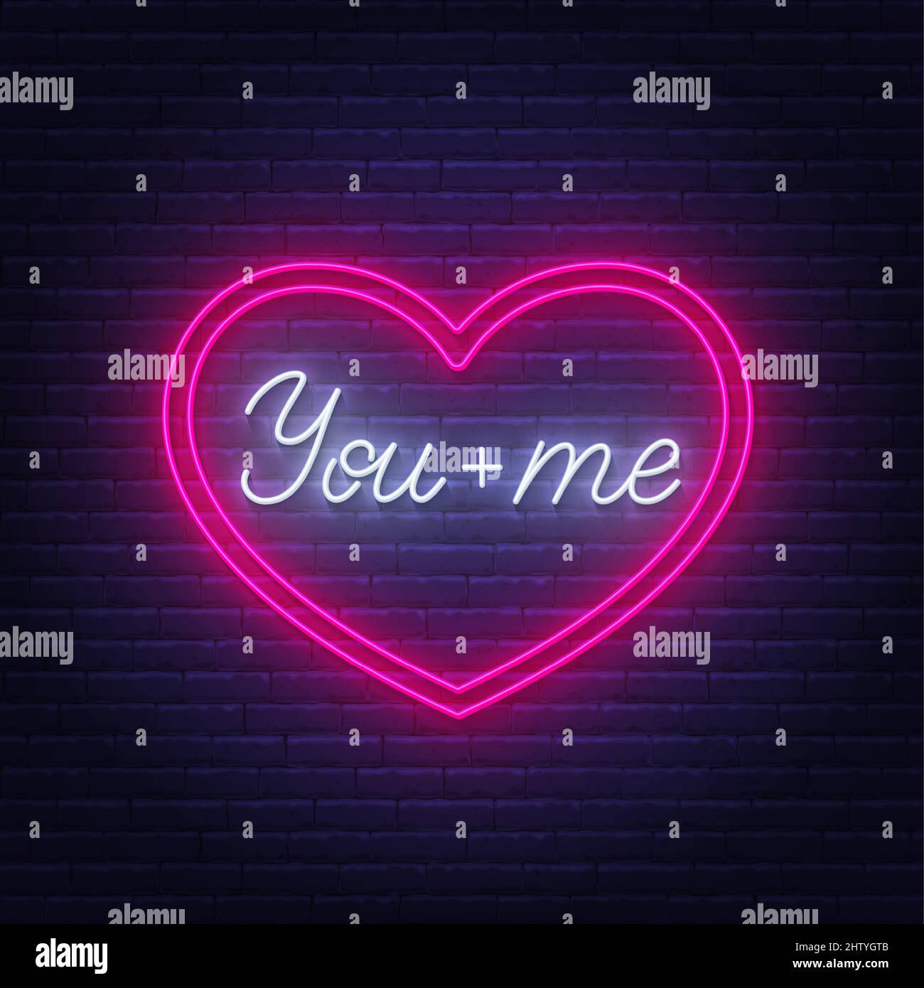 You And Me Neon Sign In A Heart Shaped Frame Sign On Brick Wall Background Stock Vector Image