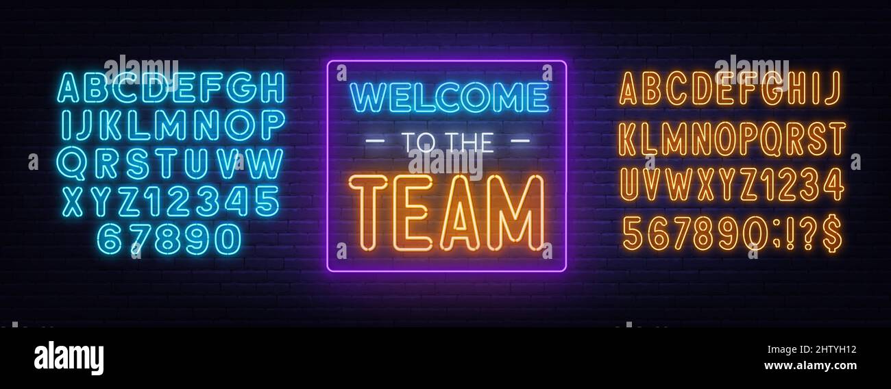 Welcome to the Team neon sign on a brick background Stock Vector Image ...