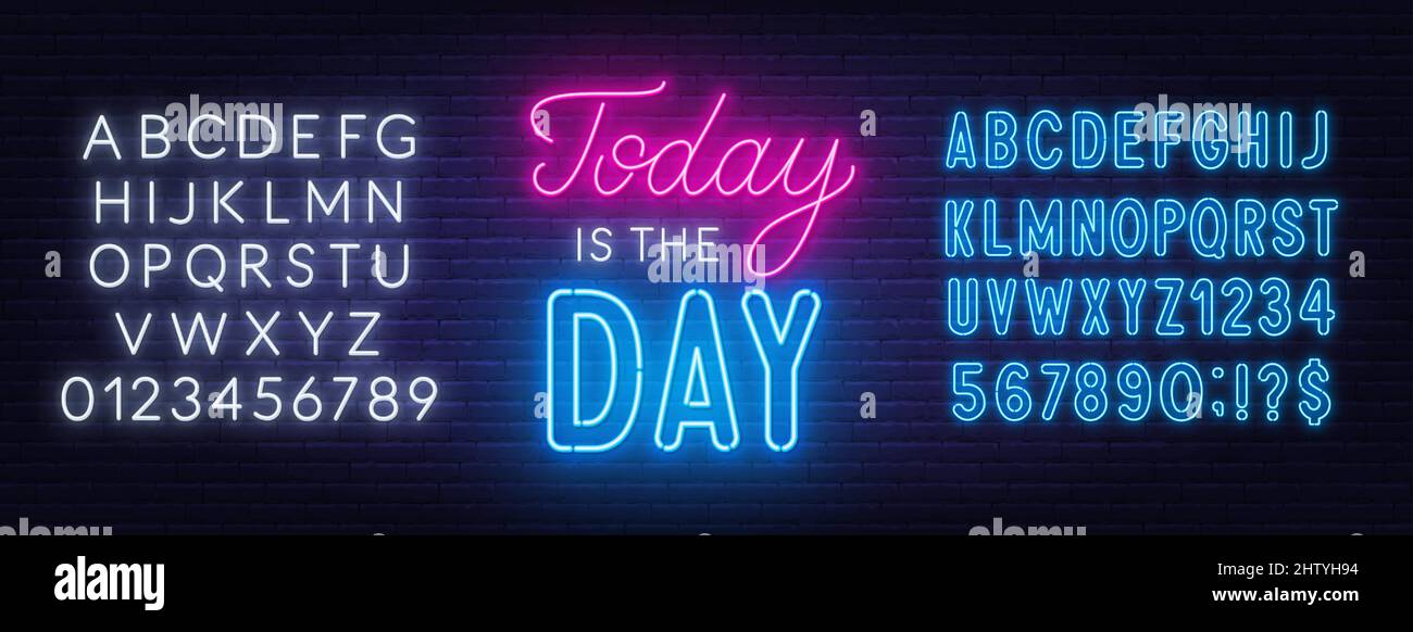 Today is the Day neon lettering on brick wall background Stock Vector ...