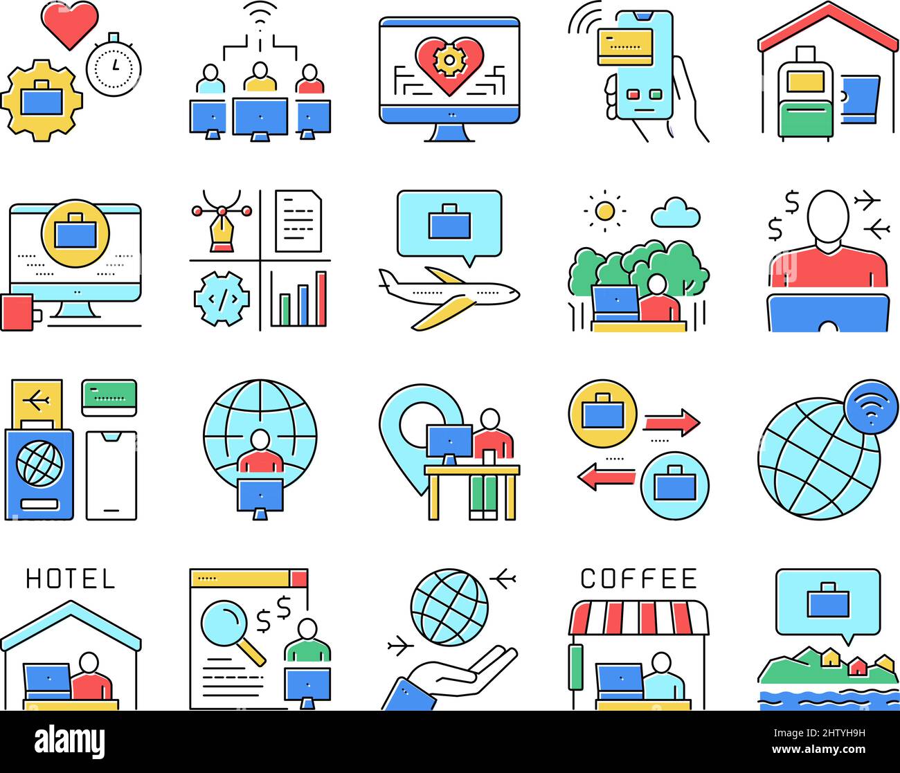 Digital Nomad Worker Collection Icons Set Vector Stock Vector Image ...