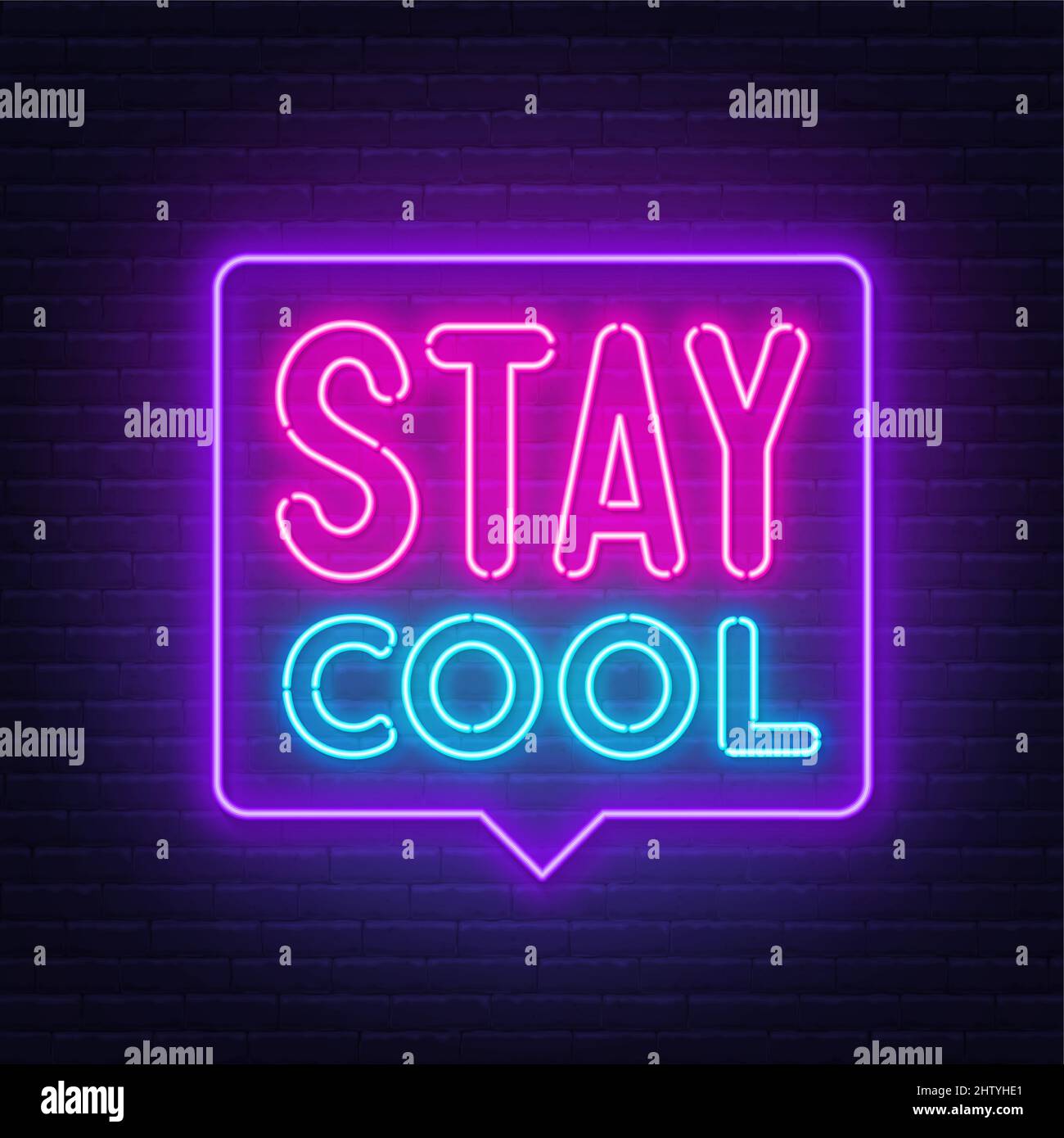 Stay Cool neon sign in the speech bubble on brick wall background Stock ...