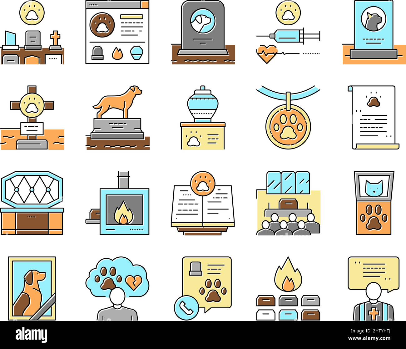 Pet Funeral Cemetery Collection Icons Set Vector Stock Vector Image ...
