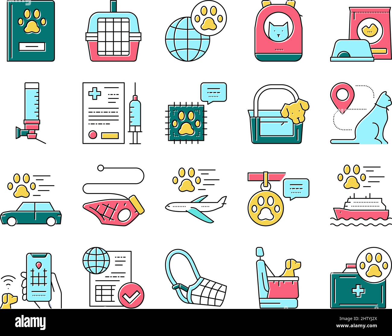 Pet Travel Equipment Collection Icons Set Vector Stock Vector Image ...