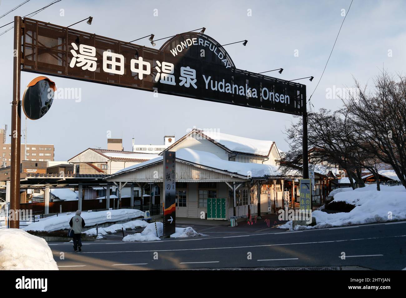 Yudanaka, Nagano, Japan, 2022/22/01 , View of Yomase river and the city ...