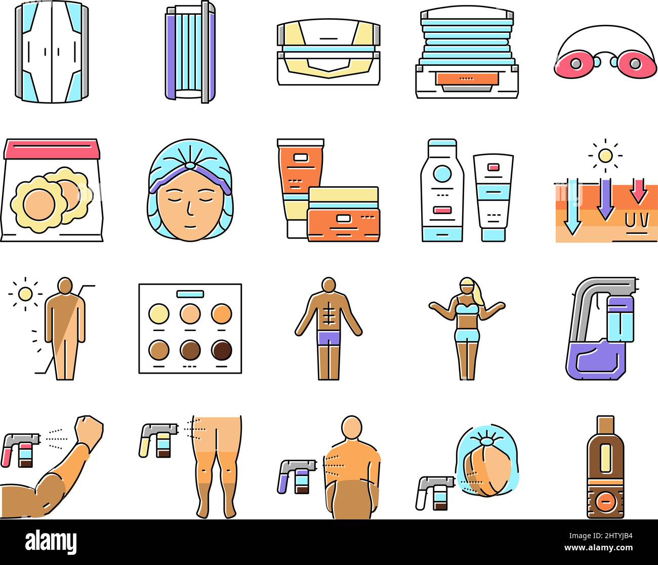 Solarium Salon Tanning Service Icons Set Vector Stock Vector Image ...