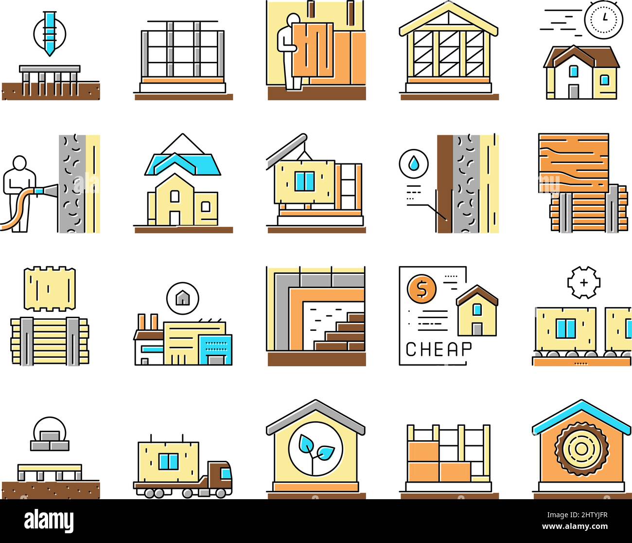 Timber Frame House Collection Icons Set Vector Stock Vector Image & Art ...