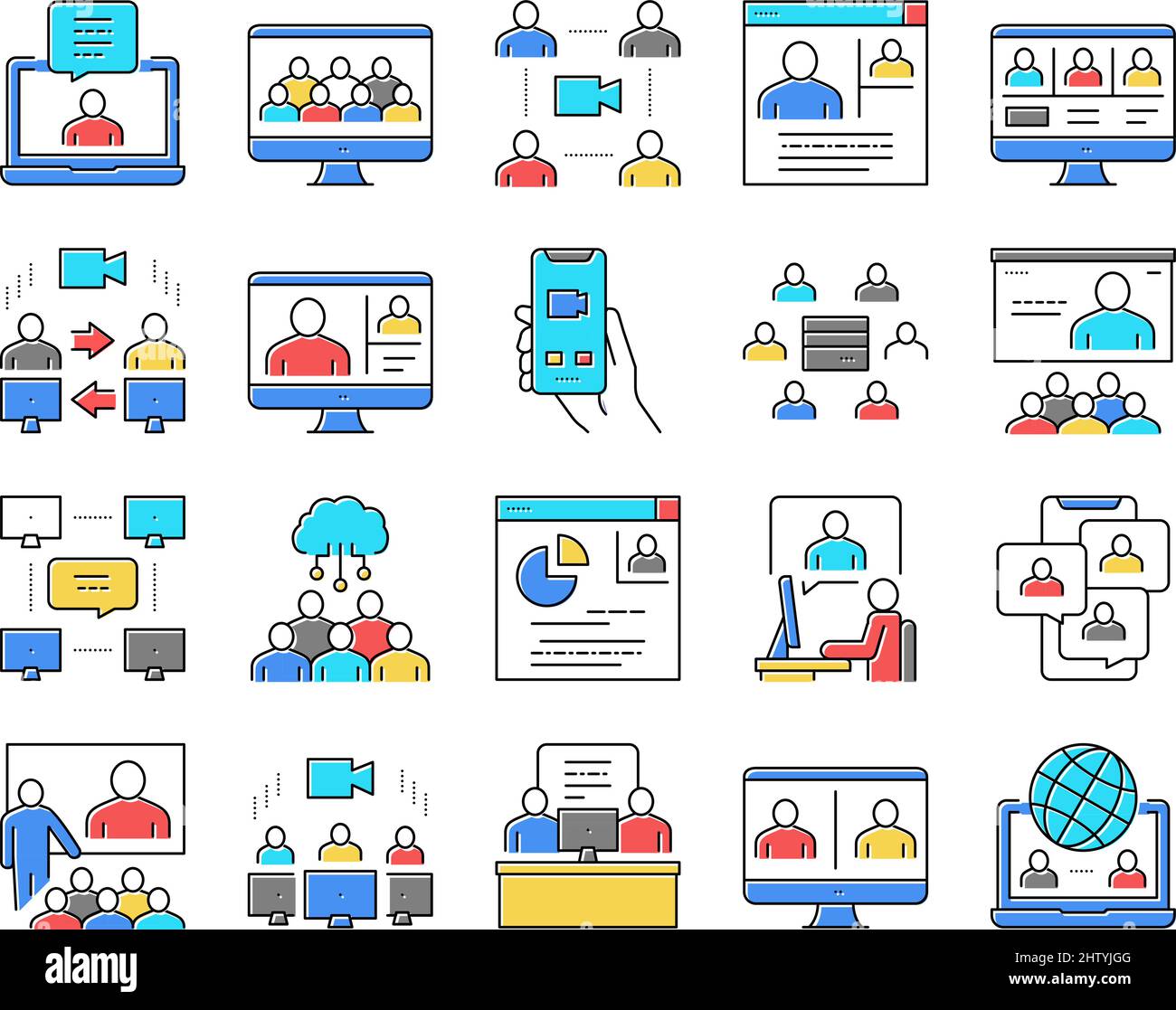 Online Video Meeting Collection Icons Set Vector Stock Vector Image ...