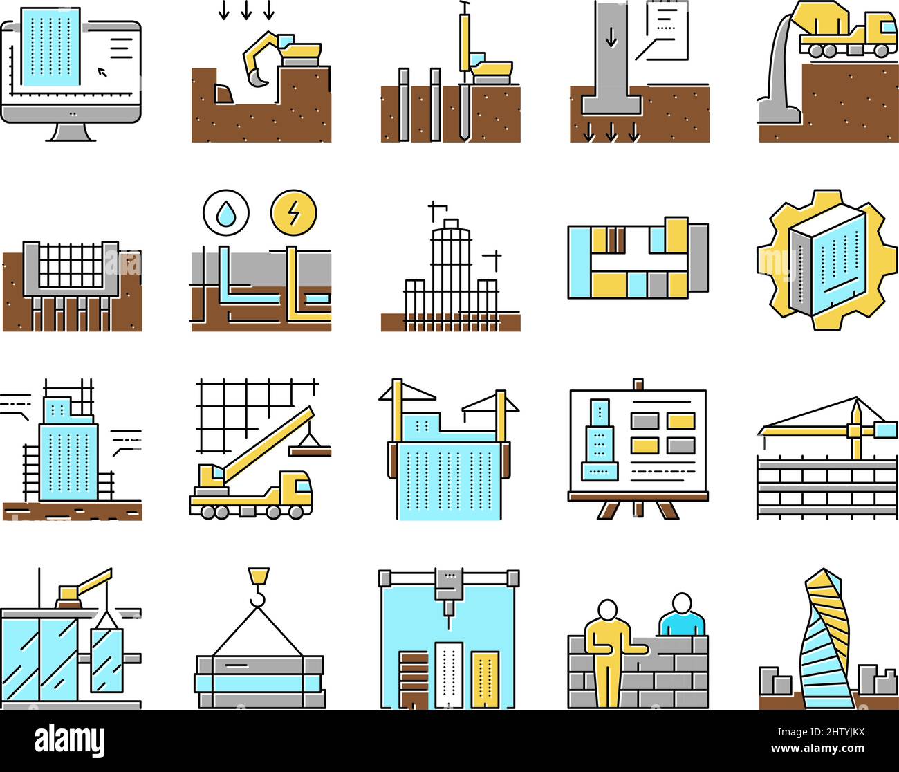 Building Construction Collection Icons Set Vector Stock Vector Image ...