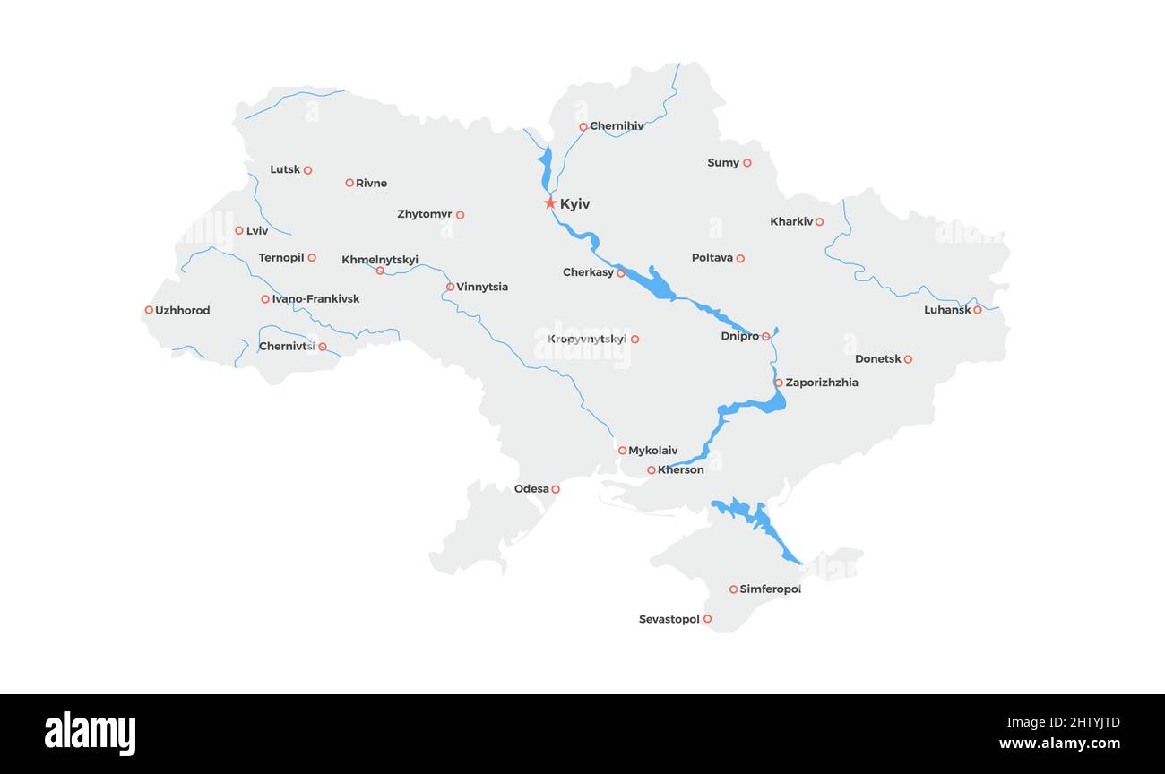 Ukraine Country Detailed Cities Map Vector Illustration Stock Vector ...