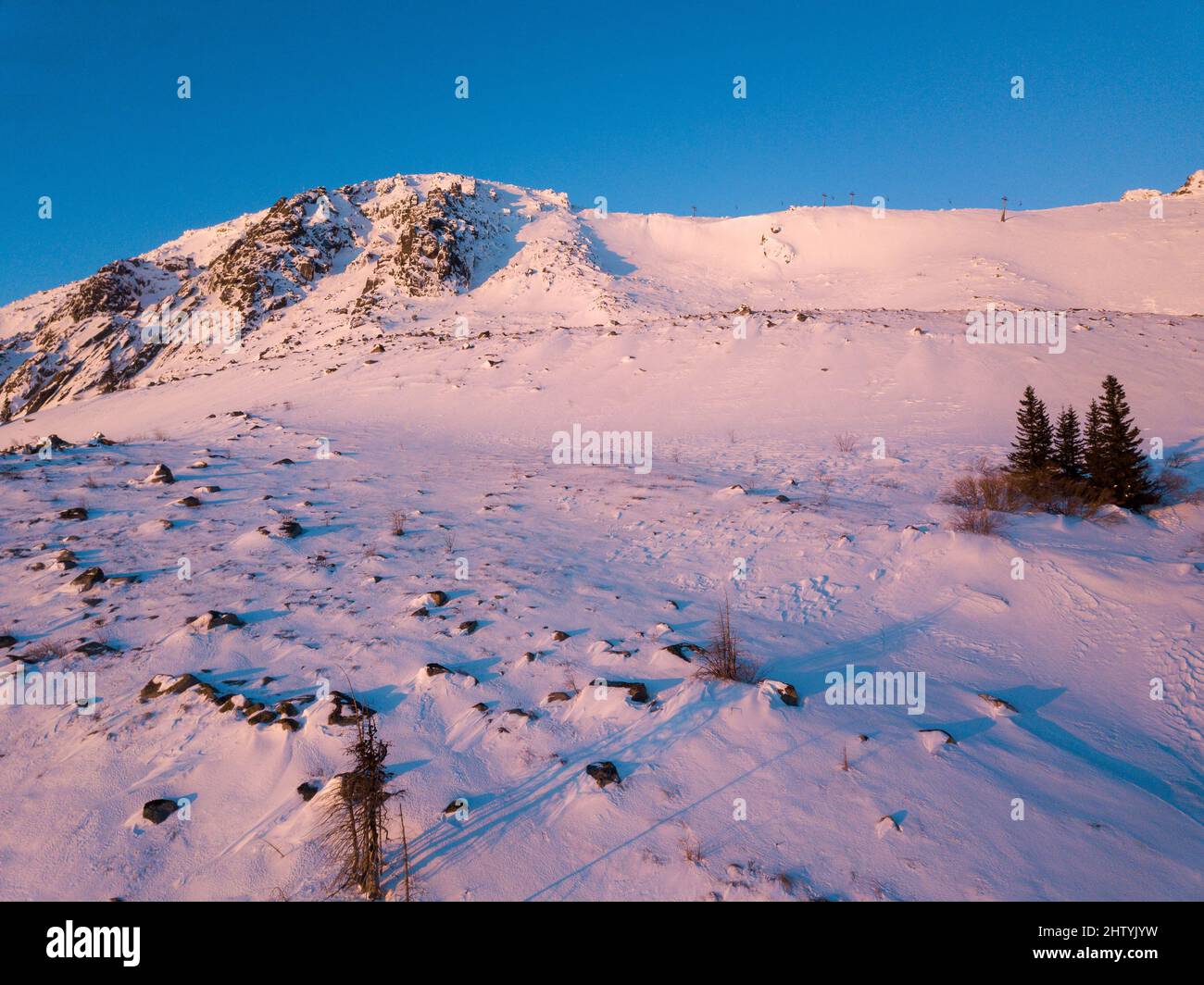 The beautiful view of mount Vitosha covered with snow during the ...
