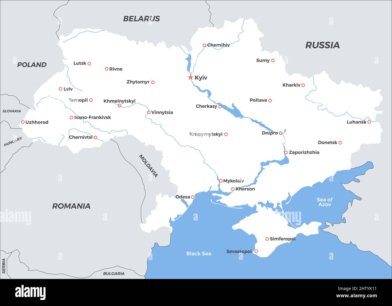 Ukraine Country Detailed Cities Map Vector Illustration Stock Vector ...