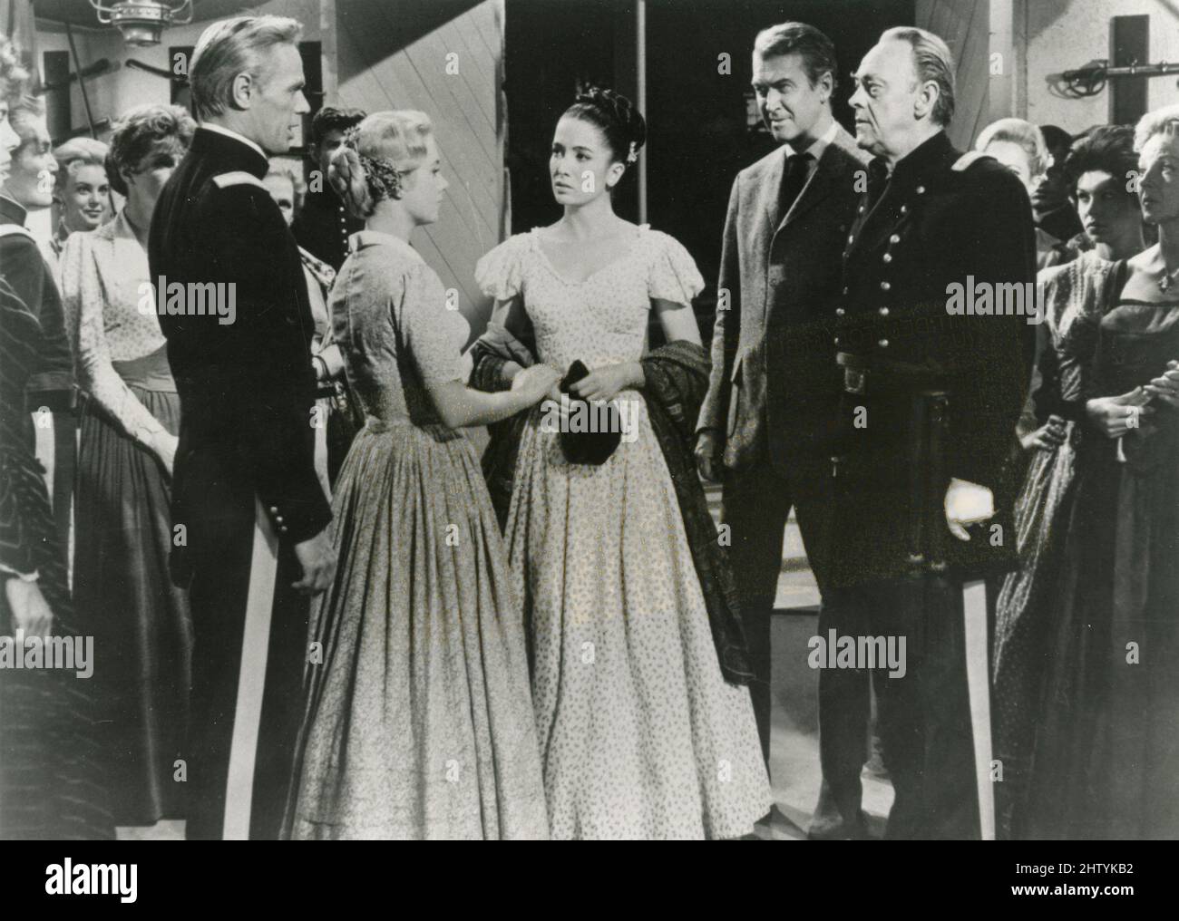 American actors Richard Widmark, James Stewart, and John McIntire, and ...