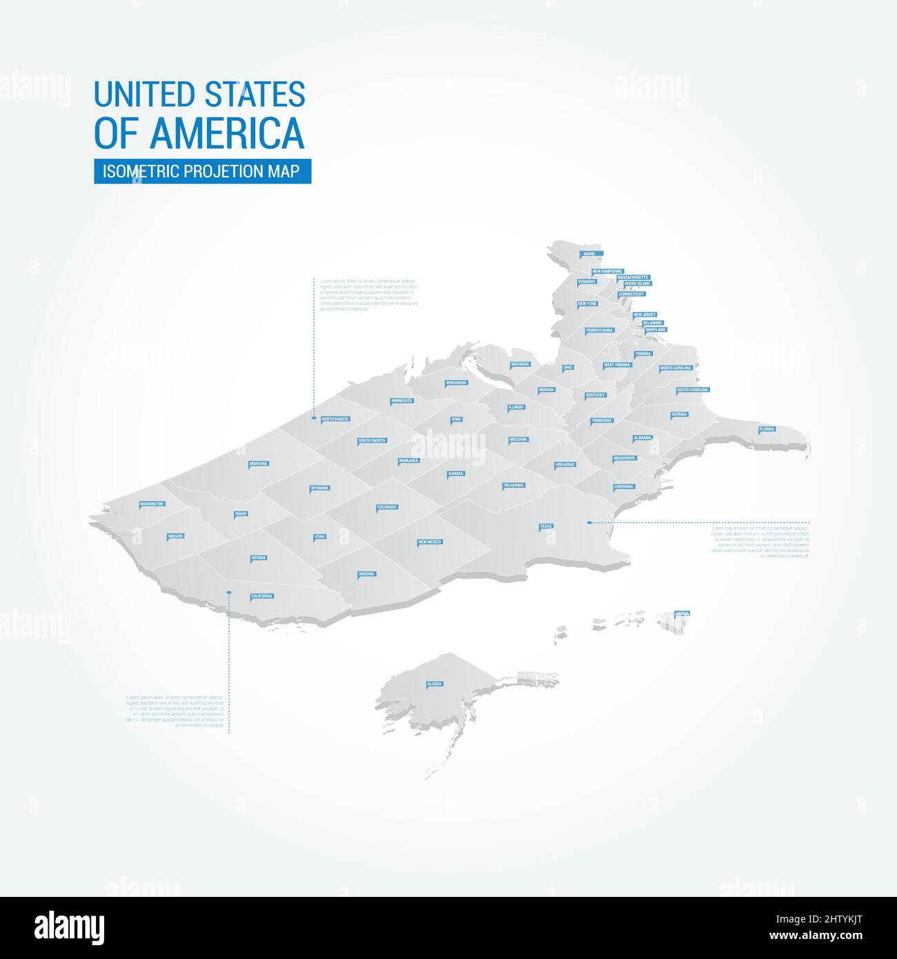 United States of America USA Isometric Map Projection Template Stock ...