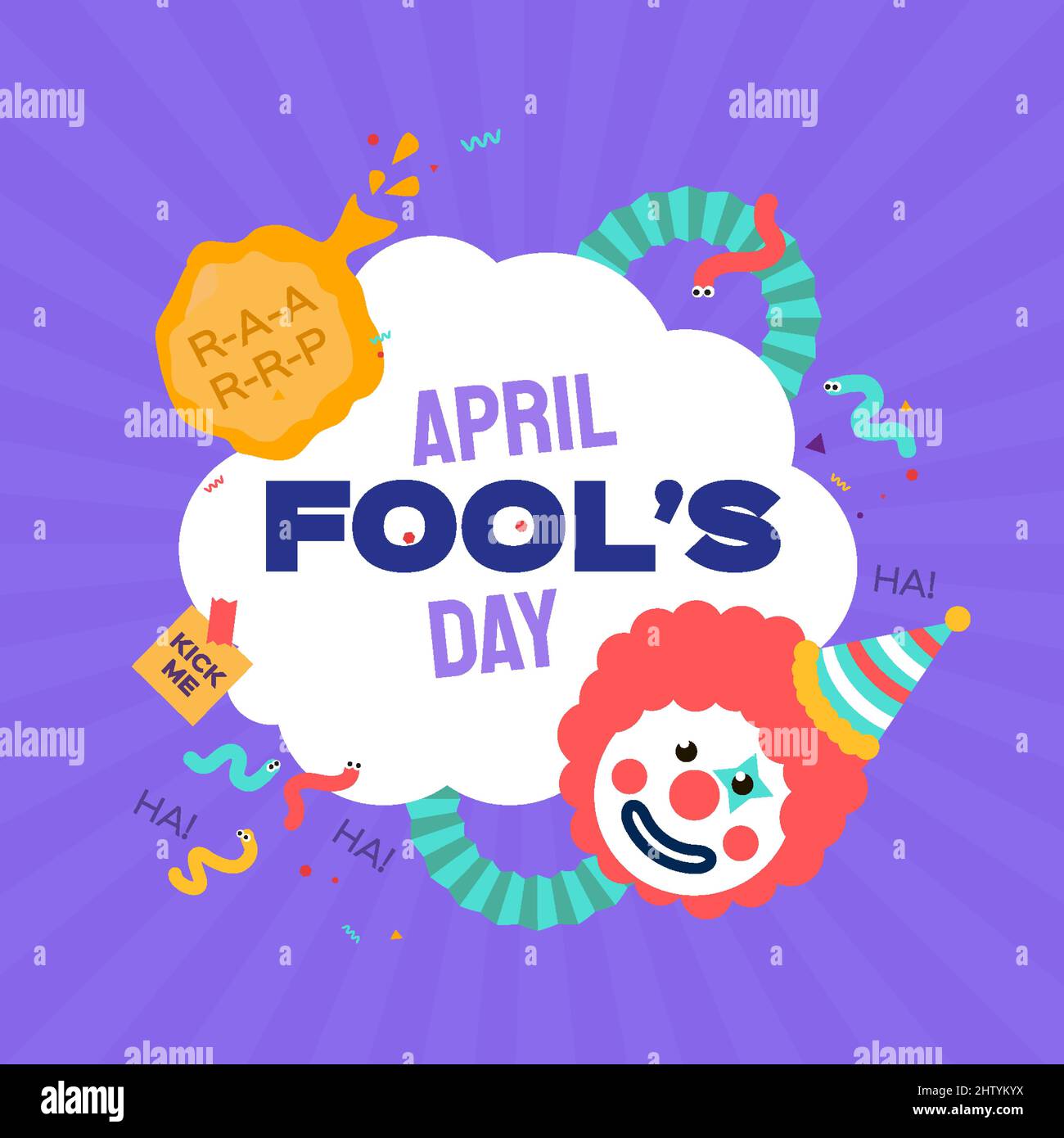 April Fools Day with Clown Character in flat cartoon style. April 1 ...