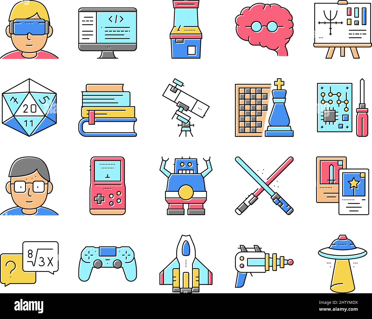 Geek, Nerd And Gamer Collection Icons Set Vector Stock Vector Image ...