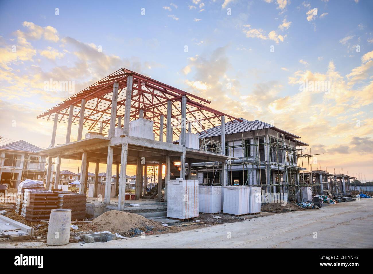 construction residential new house in progress at building site Stock ...