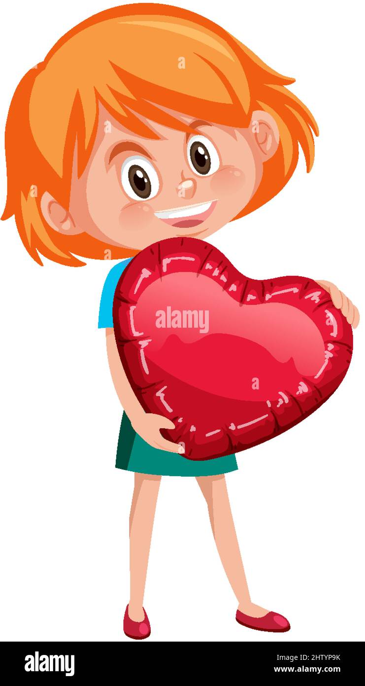 A girl holding a red heart in cartoon style illustration Stock Vector ...