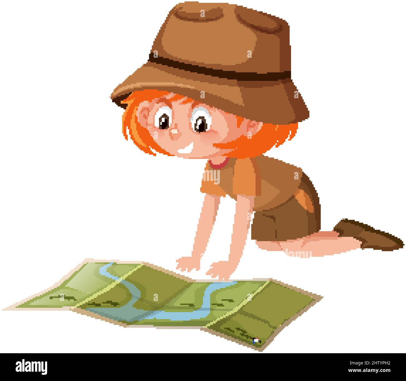 Cute girl looking at map illustration Stock Vector Image & Art - Alamy