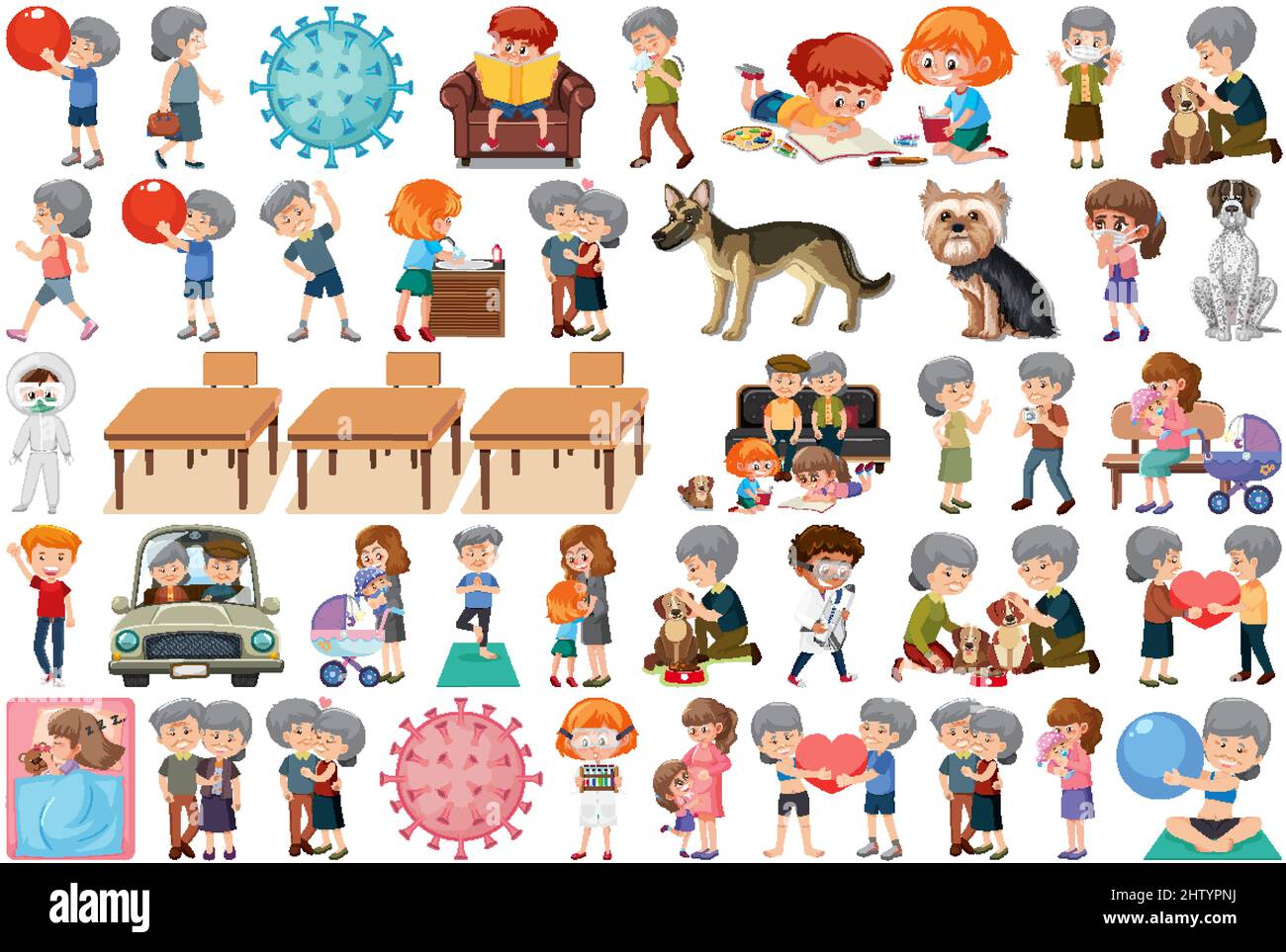 Set of different activities people in cartoon style illustration Stock ...