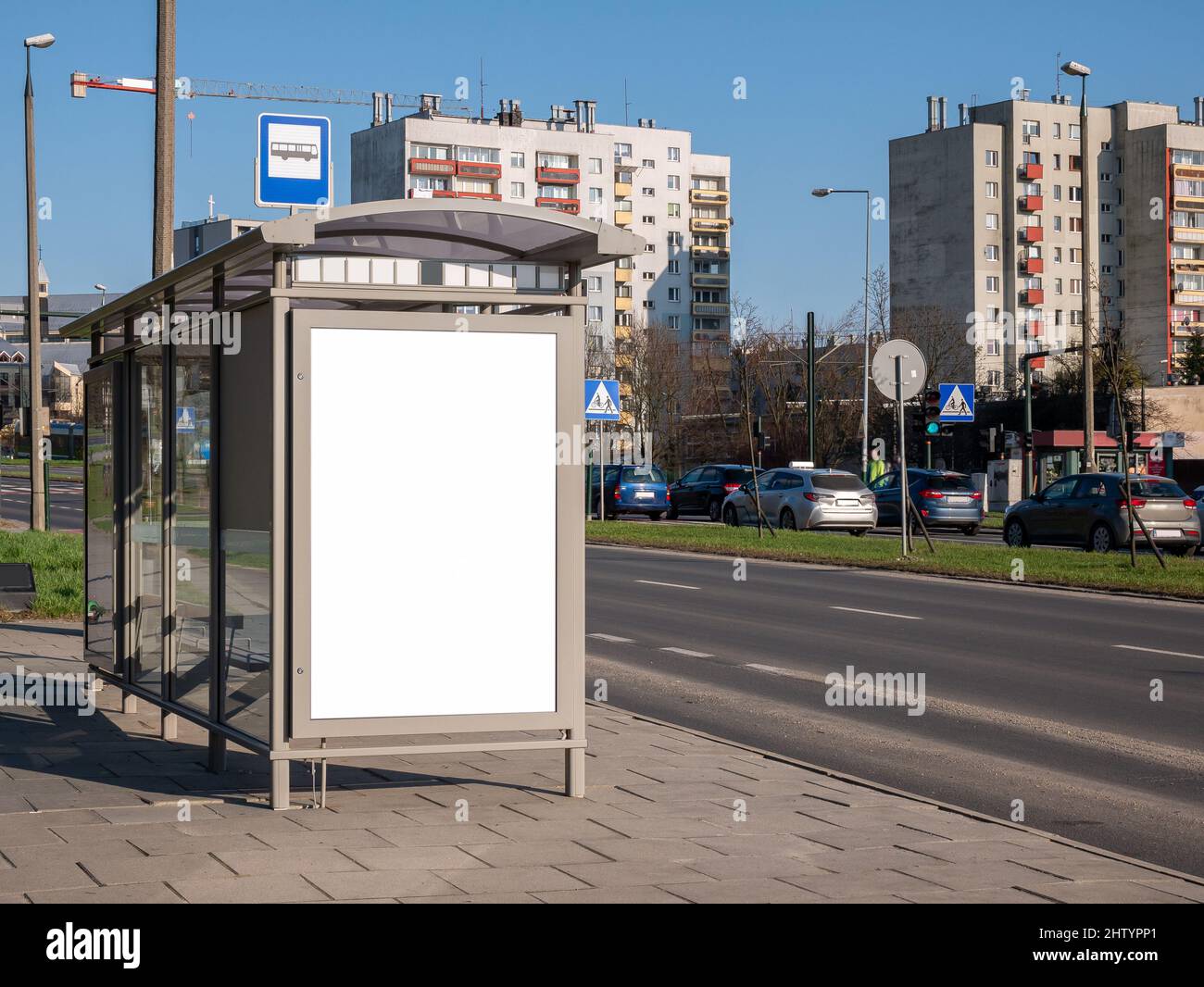 Empty blank white cut out bus stop advertisement poster, vertical ad ...