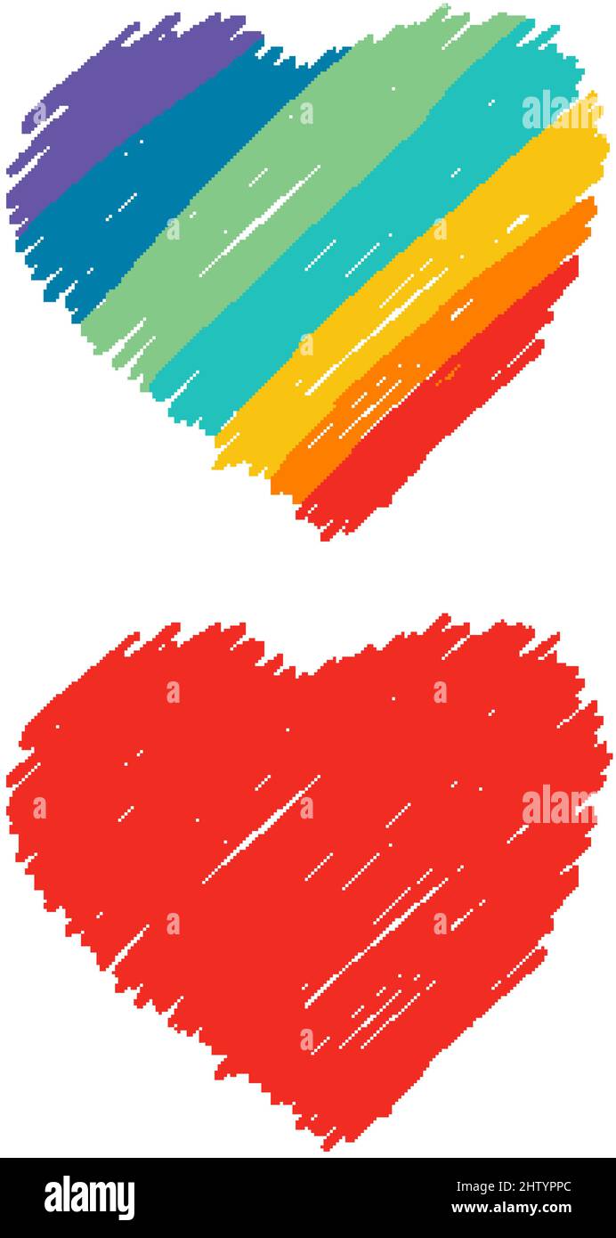Rainbow heart written by red crayon illustration Stock Vector Image ...