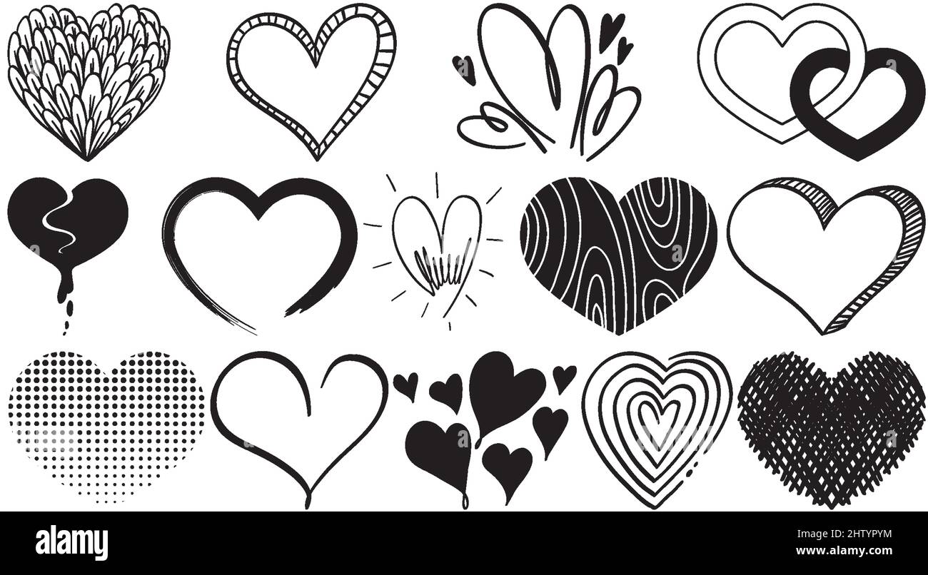 Black hand drawn hearts set illustration Stock Vector Image & Art - Alamy