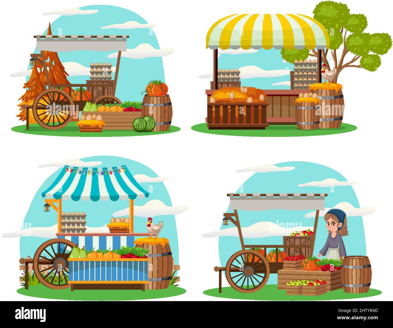 Flea market concept with set of different stores illustration Stock ...