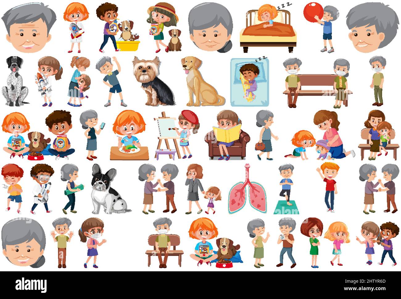 Set of different activities people in cartoon style illustration Stock ...