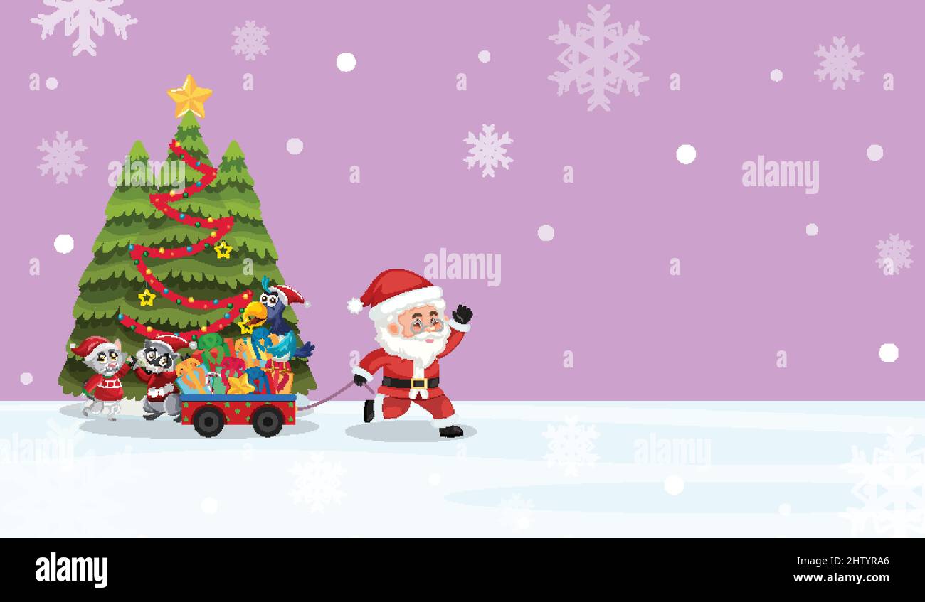 Christmas banner template with cute Santa and Christmas tree ...