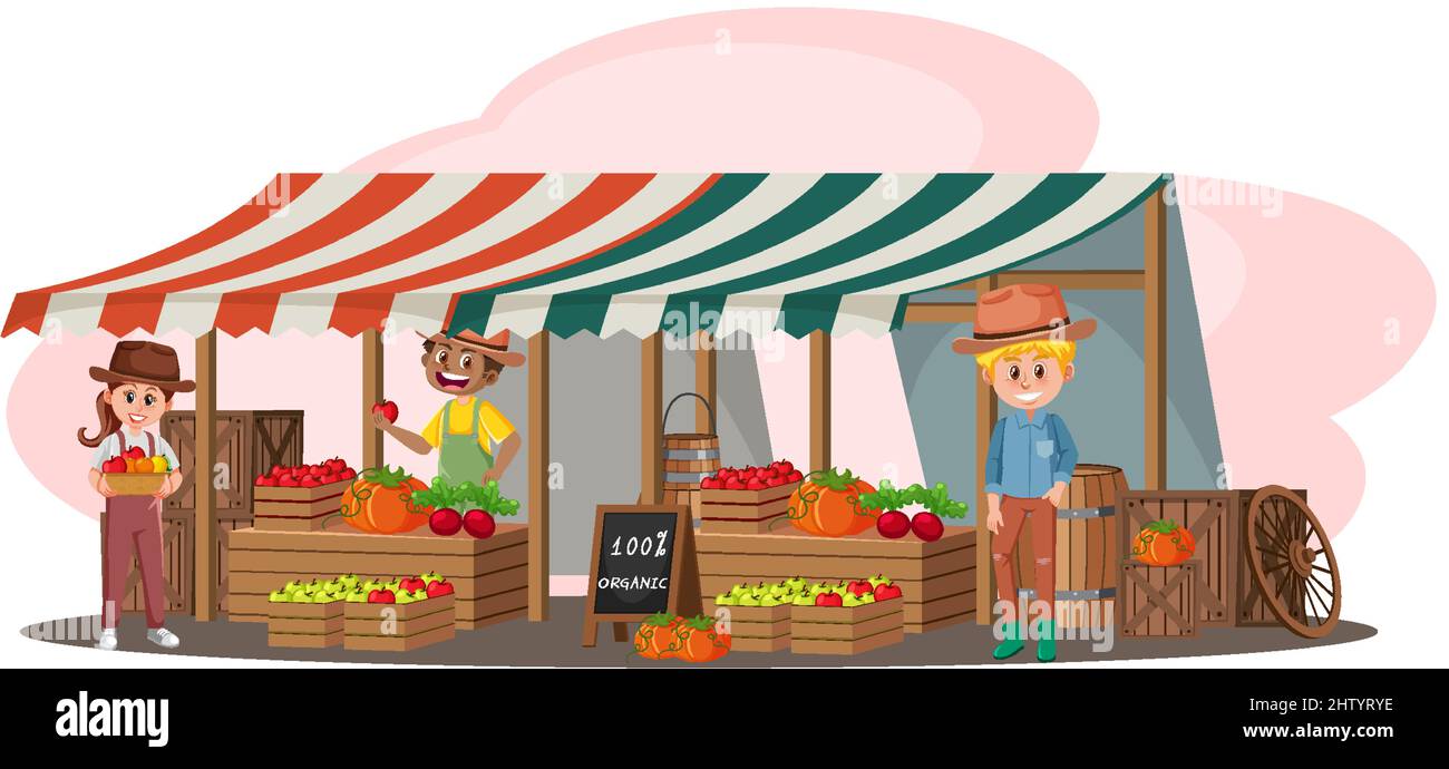 Flea market concept with fruit store illustration Stock Vector Image ...