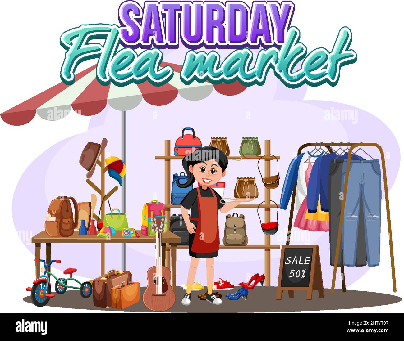 Flea market concept with vintage clothes shop illustration Stock Vector ...