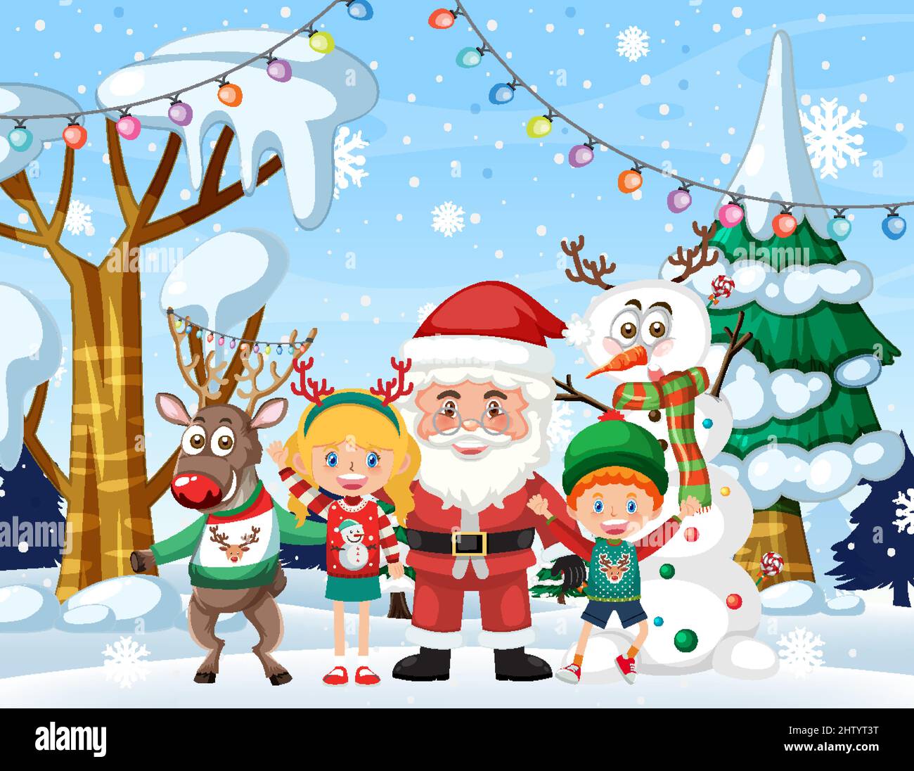 Santa Claus celebrating Christmas with children illustration Stock ...