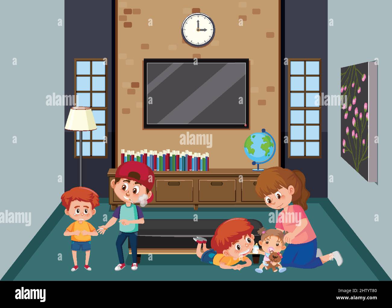 Living room scene with family members illustration Stock Vector Image ...