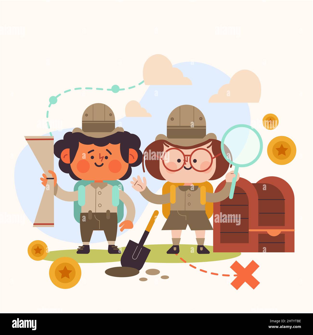 Hand drawn flat design treasure hunt Vector illustration Stock Vector ...