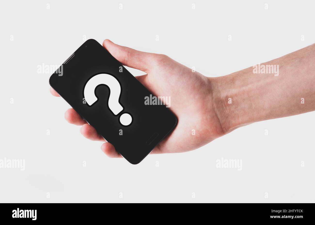 Question mark symbol on a new smartphone display, mobile phone screen ...